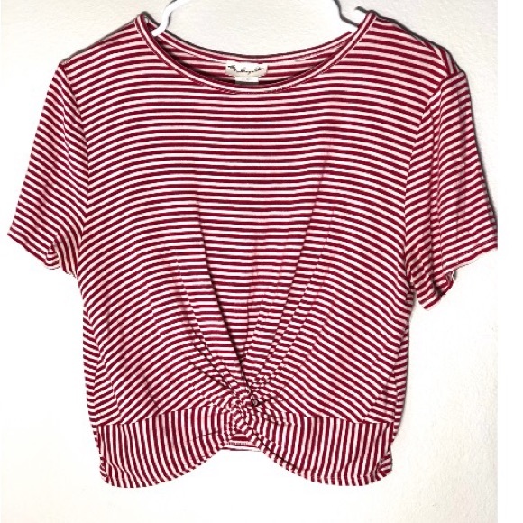 ANGL | Tops | Red And White Stripped Crop Top W Knot Front | Poshmark